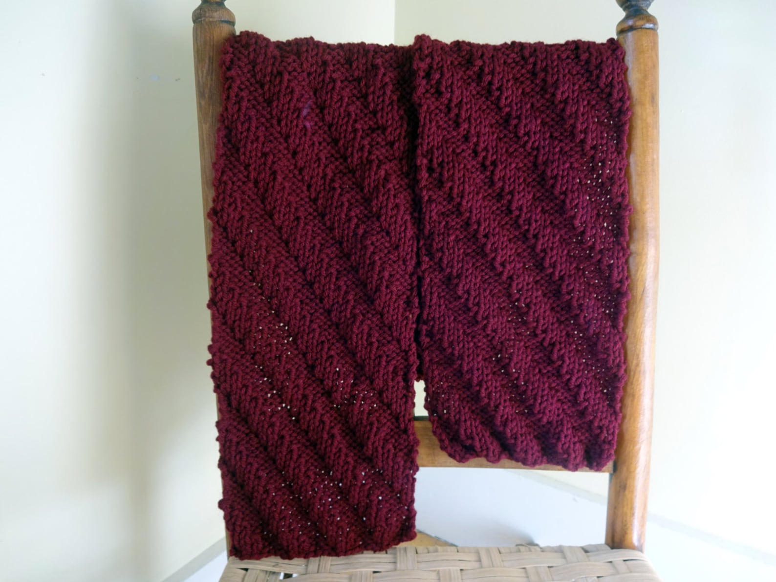 Red Diagonal Rib Scarf Hand Knit Scarf Unisex Scarf - Etsy