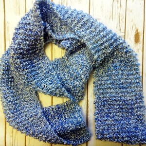 Hand Knit Women's Extra Long Bright Blue Scarf, Soft Fluffy Chunky Knit ...