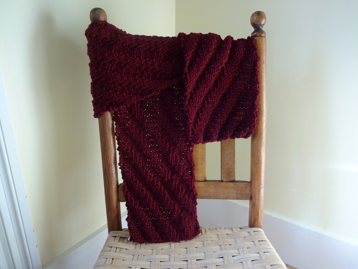 Red Diagonal Rib Scarf Hand Knit Scarf Unisex Scarf | Etsy