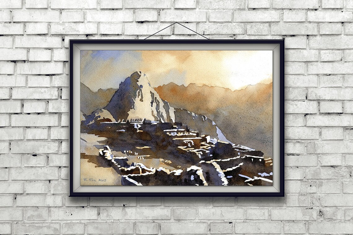 Machu Picchu Incan Ruins at Sunset Fine Art Watercolor - Etsy