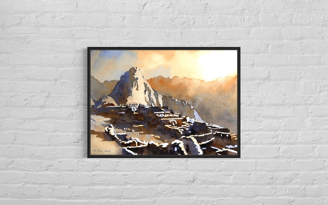 Machu Picchu Incan Ruins at Sunset Fine Art Watercolor Painting of Peru ...