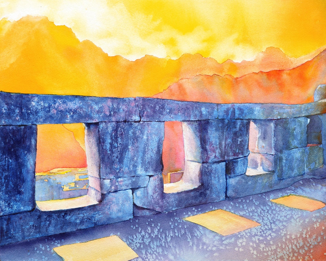 Machu Picchu Watercolor Art Painting Inca Trail, Peru South America ...