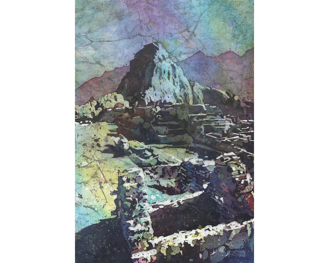 Machu Picchu Incan Ruins Peru Fine Art Watercolor Batik Painting Travel ...
