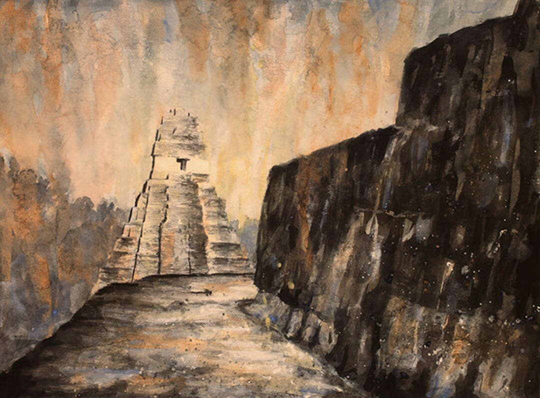 Tikal Guatemala Watercolor Painting. Ruins of Tikal Artwork, Mayan Ruin ...