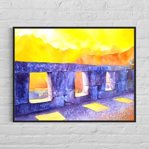 Machu Picchu Watercolor Art Painting Inca Trail, Peru South America ...