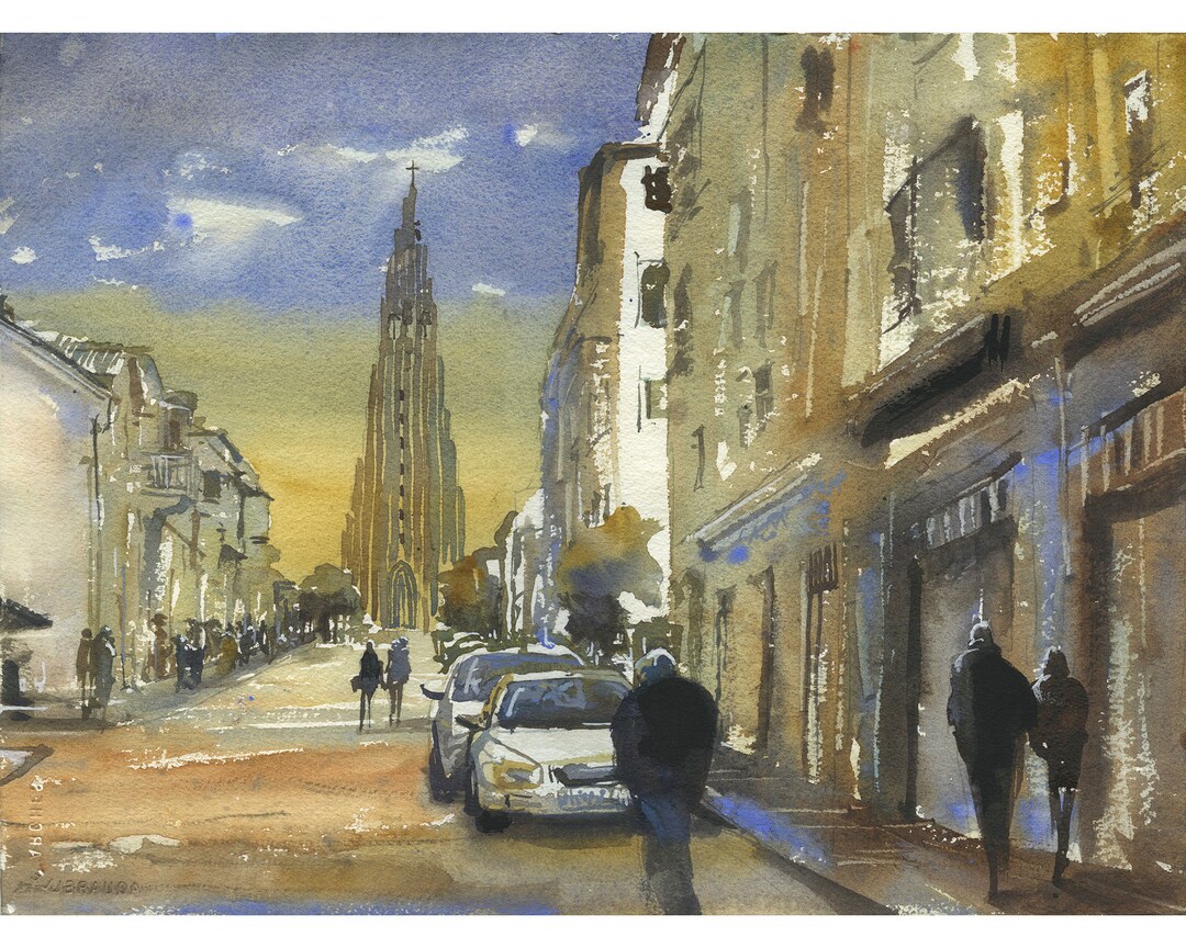 Iceland Hallgrimskirkja Church Reykjavik Watercolor Painting Icelandic ...