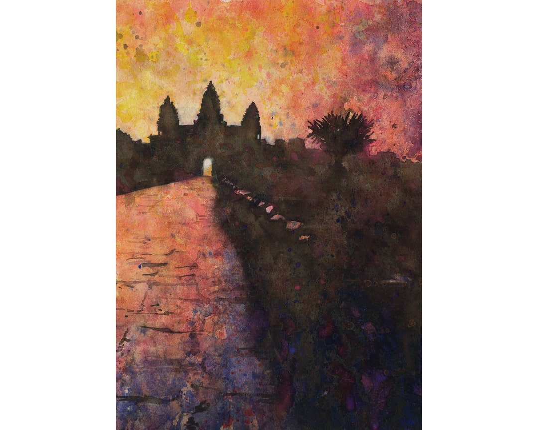 Angkor Wat Skyline Ruins Cambodia Fine Art Watercolor Painting ...