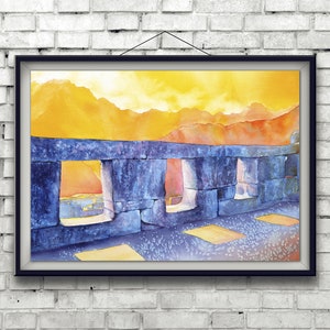 Machu Picchu Watercolor Art Painting Inca Trail, Peru South America ...