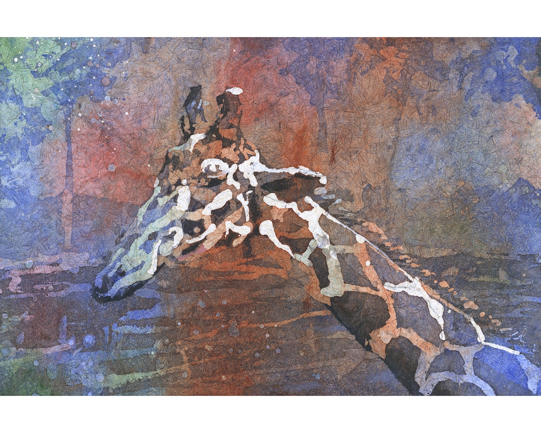 Giraffe Watercolor Batik Painting Kids Room Art Handmade Item Animal ...