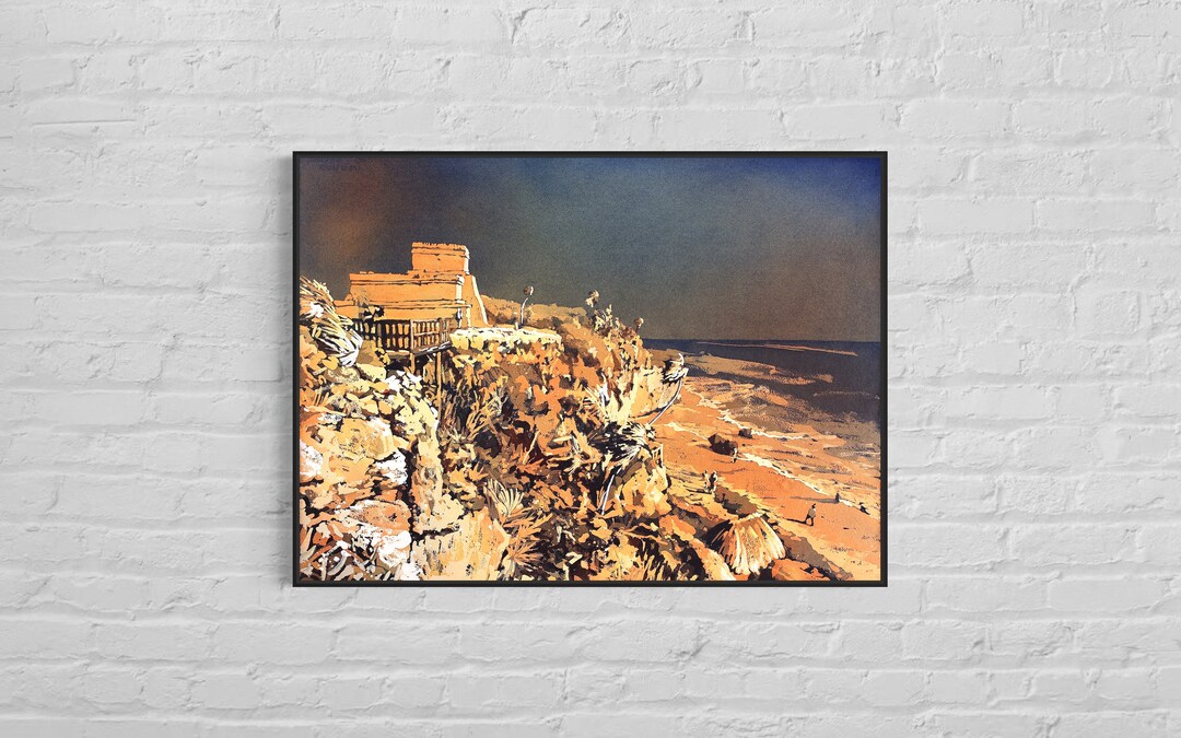 Mayan Ruins Tulum Mexico Watercolor Landscape Painting Travel ...