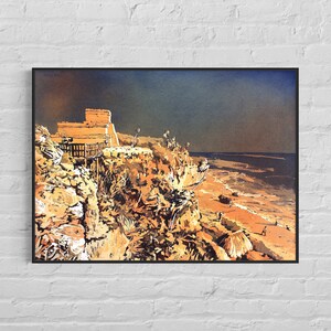 Mayan Ruins Tulum Mexico Watercolor Landscape Painting Travel ...