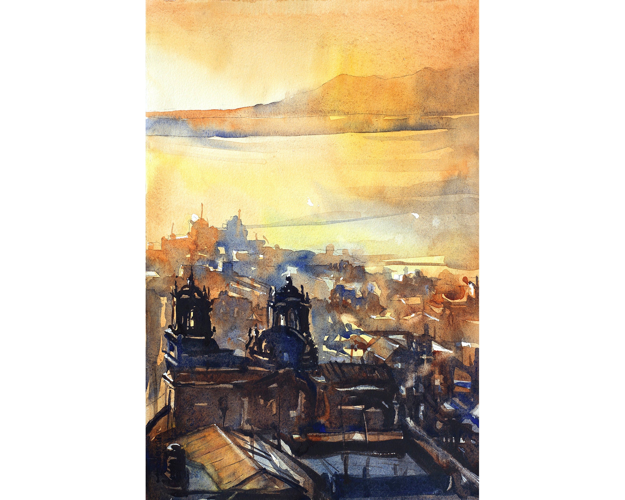 Lake Titicaca Peru Watercolor Print – Colorful Sunset Cathedral Art ...