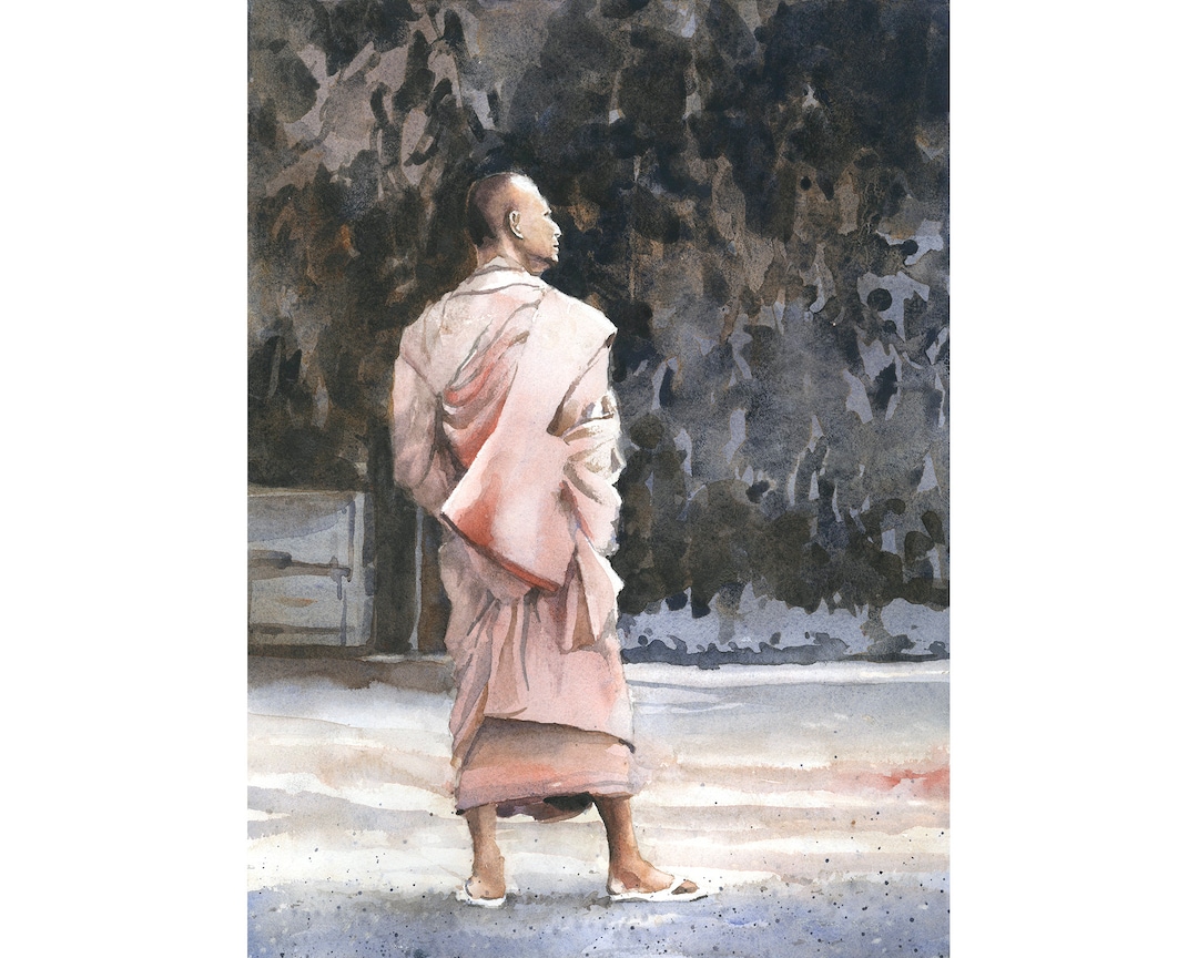 Watercolor Painting Buddhist Monk Phnom Penh Travel Essentials Trendy ...