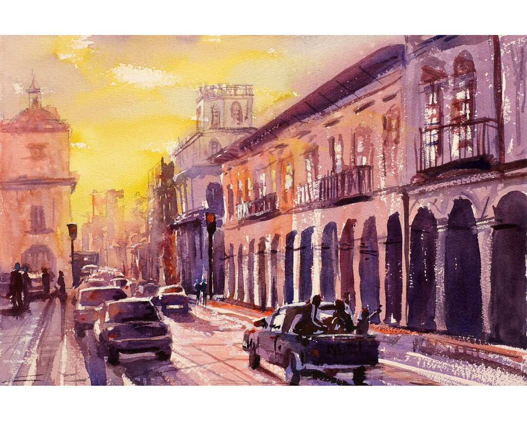 Watercolor Painting City Cuenca Ecuador Landscape Colorful Home Decor ...