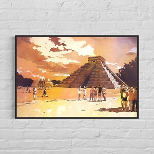 Chichen Itza Yucatan Peninsula Mexico Mayan Watercolor Painting Decor ...