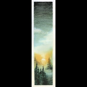 Green Sunset Watercolor Landscape. Fine Watercolor Sunset With ...