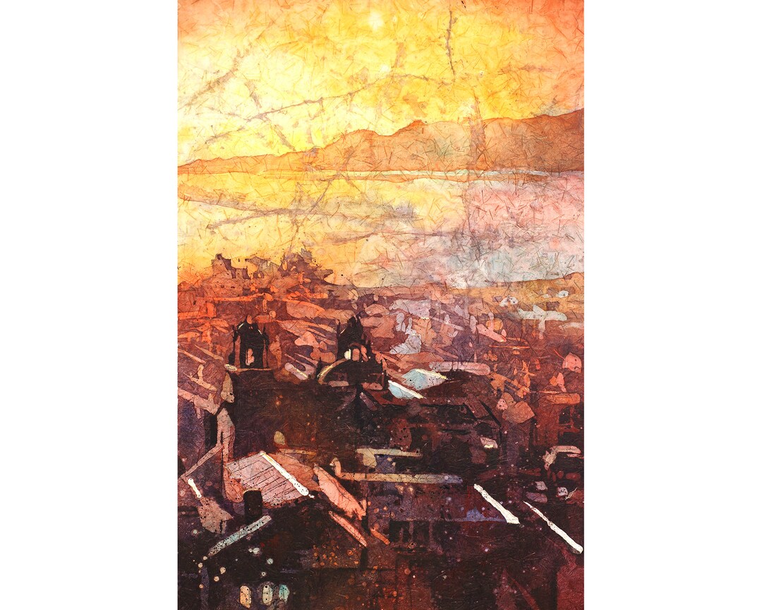 Cathedral Puno Peru Lake Titicaca Watercolor Landscape Painting, Batik ...