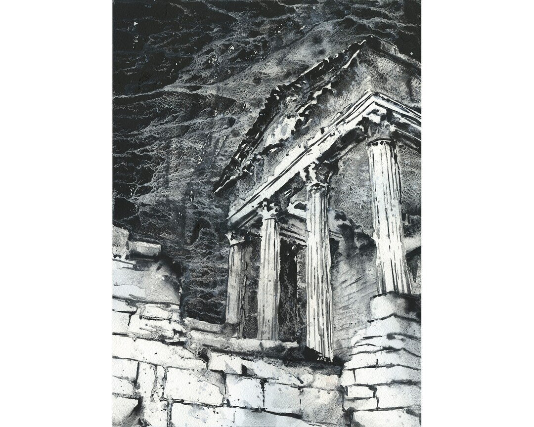 Dougga Watercolor Painting Original Roman Ruins Art Tunisia Archaeology ...