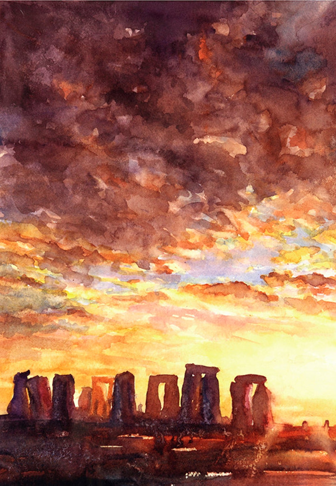 Sunset Silhouetting Monolithic Ruins of Stonehenge- United Kingdom ...