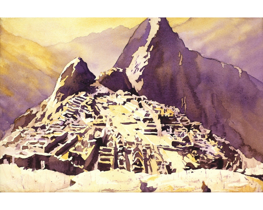 Colorful Home Decor Machu Picchu Peru Watercolor Painting Landscape ...