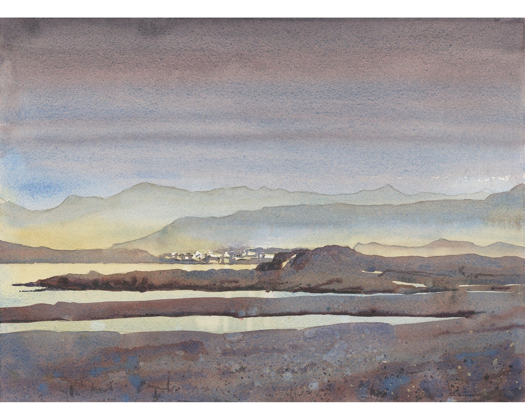 Colorful Sunset Art Iceland Landscape Small Town Handmade Item ...