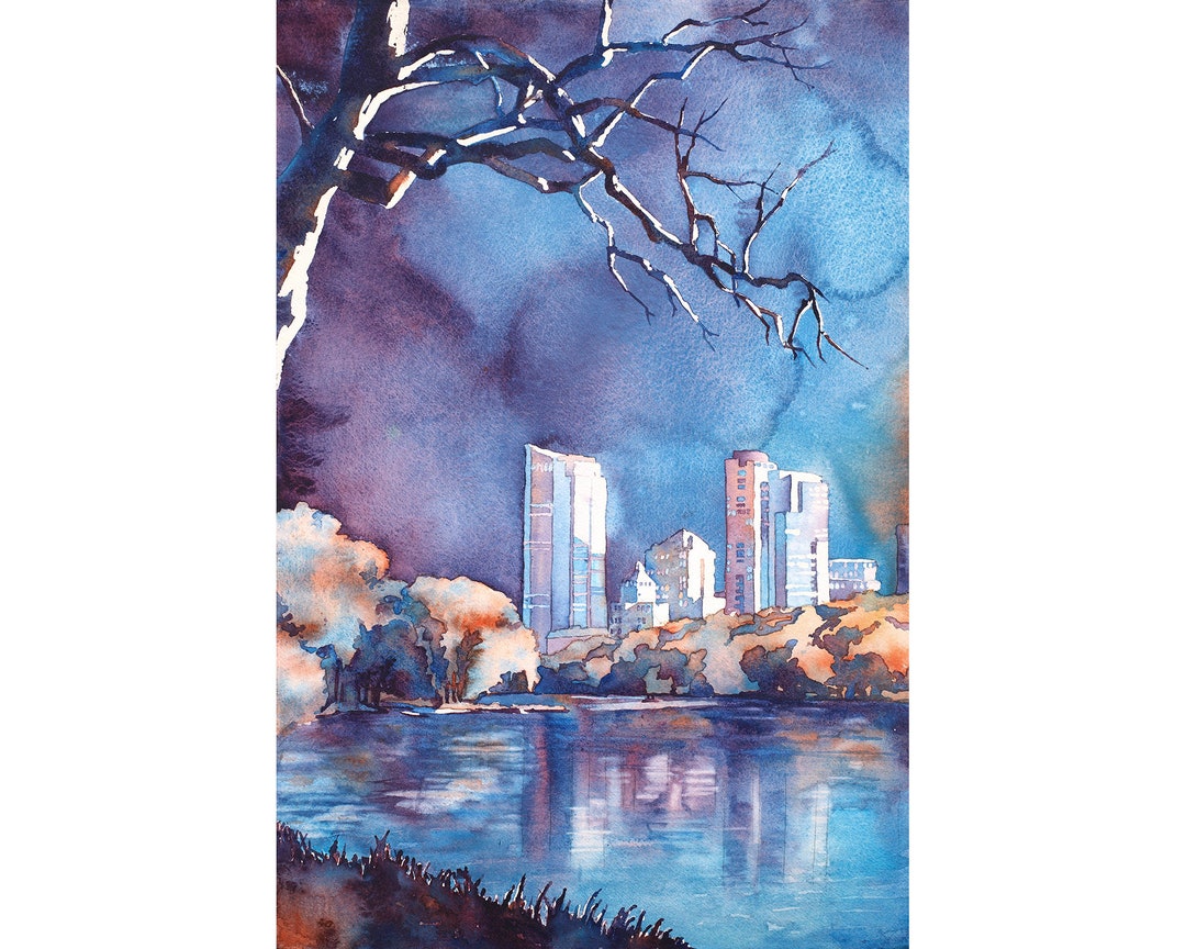 Milwaukee Wisconsin Skyline Watercolor Painting Home Decor Fine Art ...