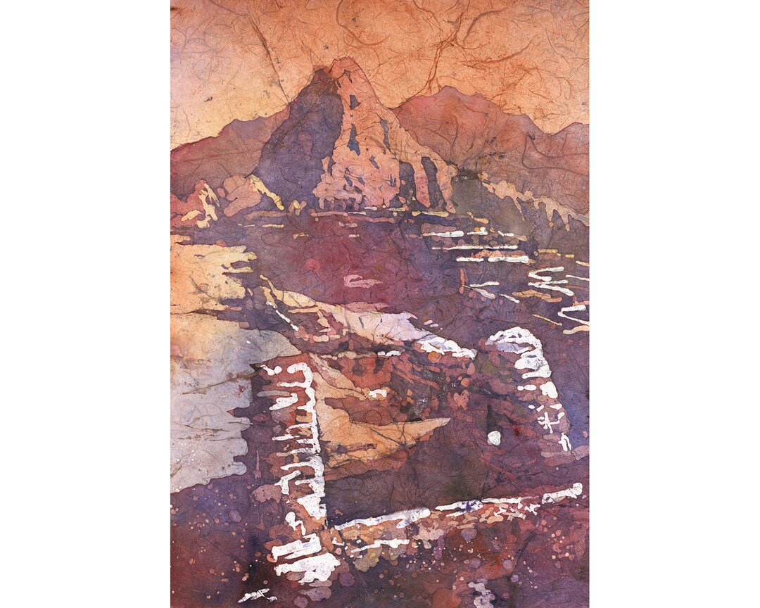 Machu Picchu Watercolor Painting- Incan Ruins Sunset Peru Landscape ...