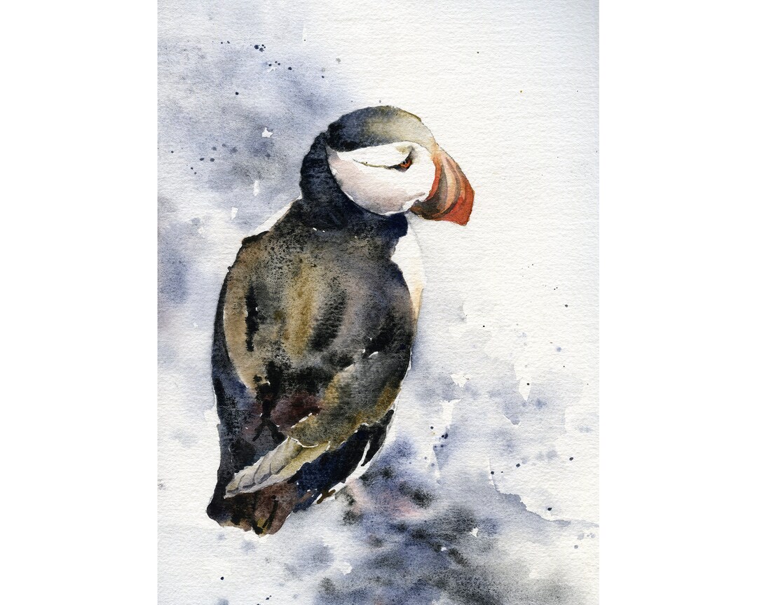 Puffin Iceland Art Watercolor Painting Icelandic Bird Decor Fine Art ...