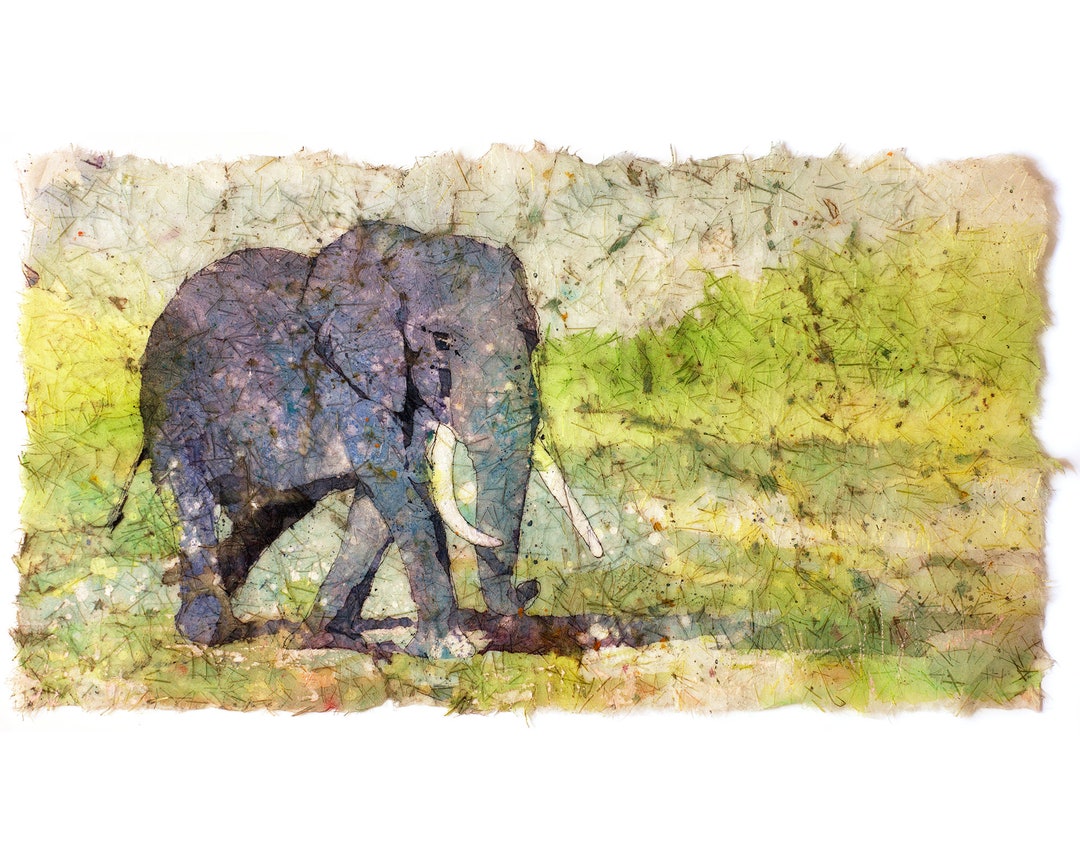 Elephant Batik Artwork Landscape Colorful Home Decor African Safari ...