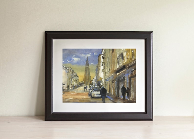 Iceland Hallgrimskirkja Church Reykjavik Watercolor Painting Icelandic ...