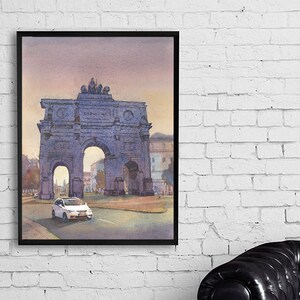 Munich Germany Watercolor Painting Cityscape Travel Essentials, Arch De ...
