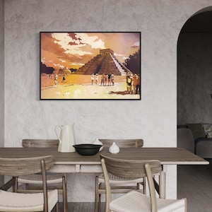 Chichen Itza Yucatan Peninsula Mexico Mayan Watercolor Painting Decor ...