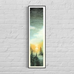 Green Sunset Watercolor Landscape. Fine Watercolor Sunset With ...