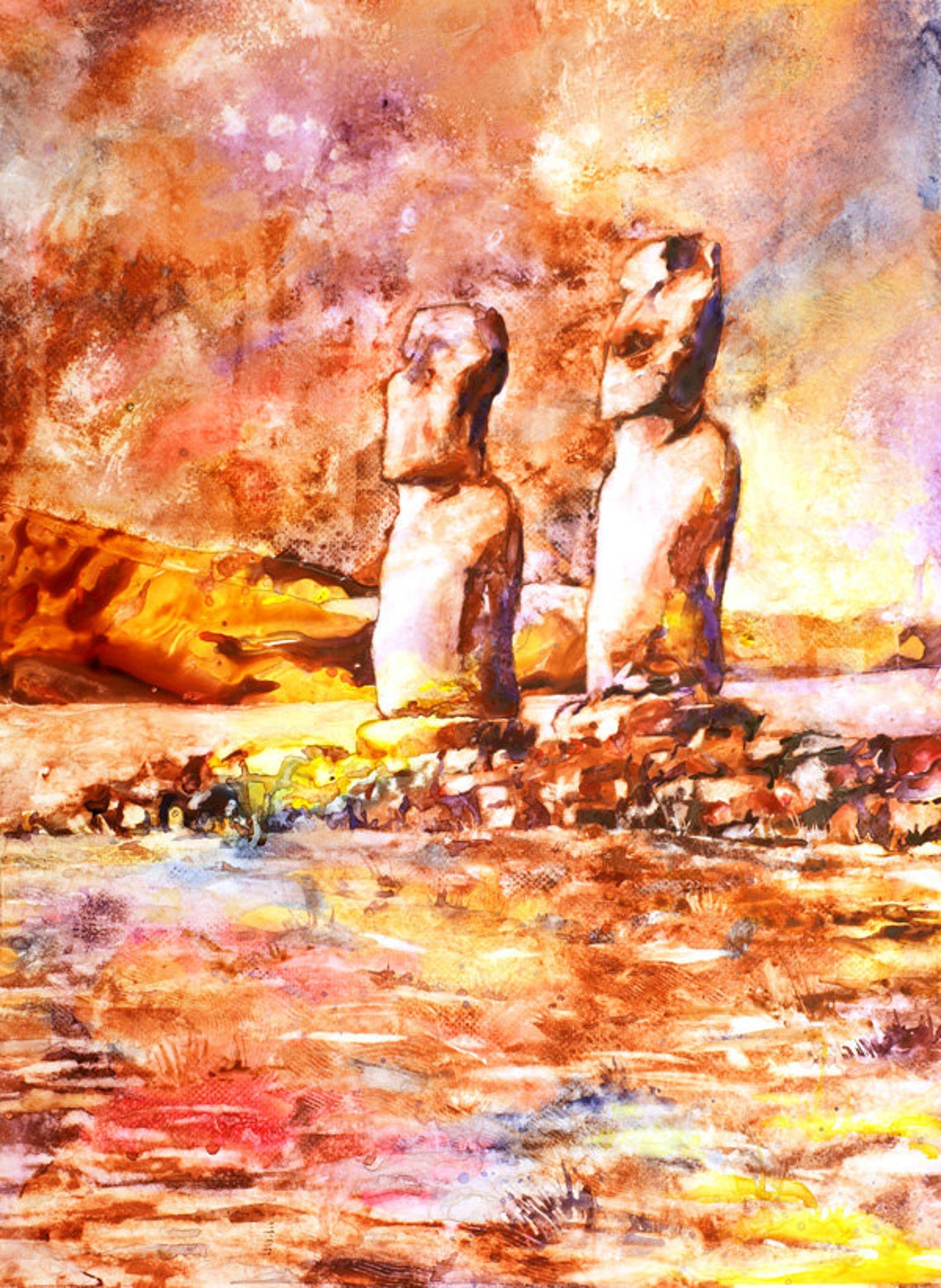 Moai Ruins on Easter Island Moai Art Moai Watercolor - Etsy