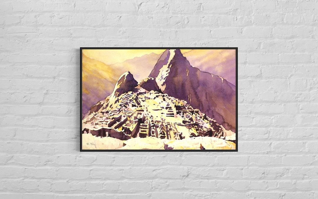 Machu Picchu Peru Watercolor Painting, Colorful Watercolor Wall Art ...