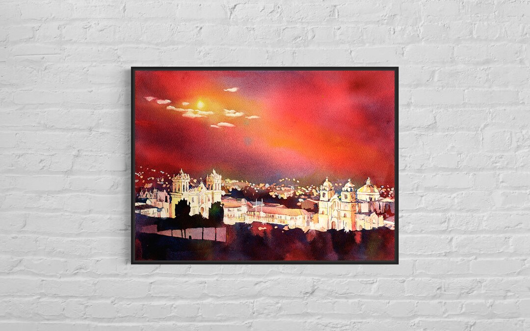Watercolor Painting Cusco Peru Peruvian Decor Landscape Painting ...