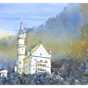 Watercolor Landscape Neuschwanstein Castle Bavaria Germany Decor Trendy ...