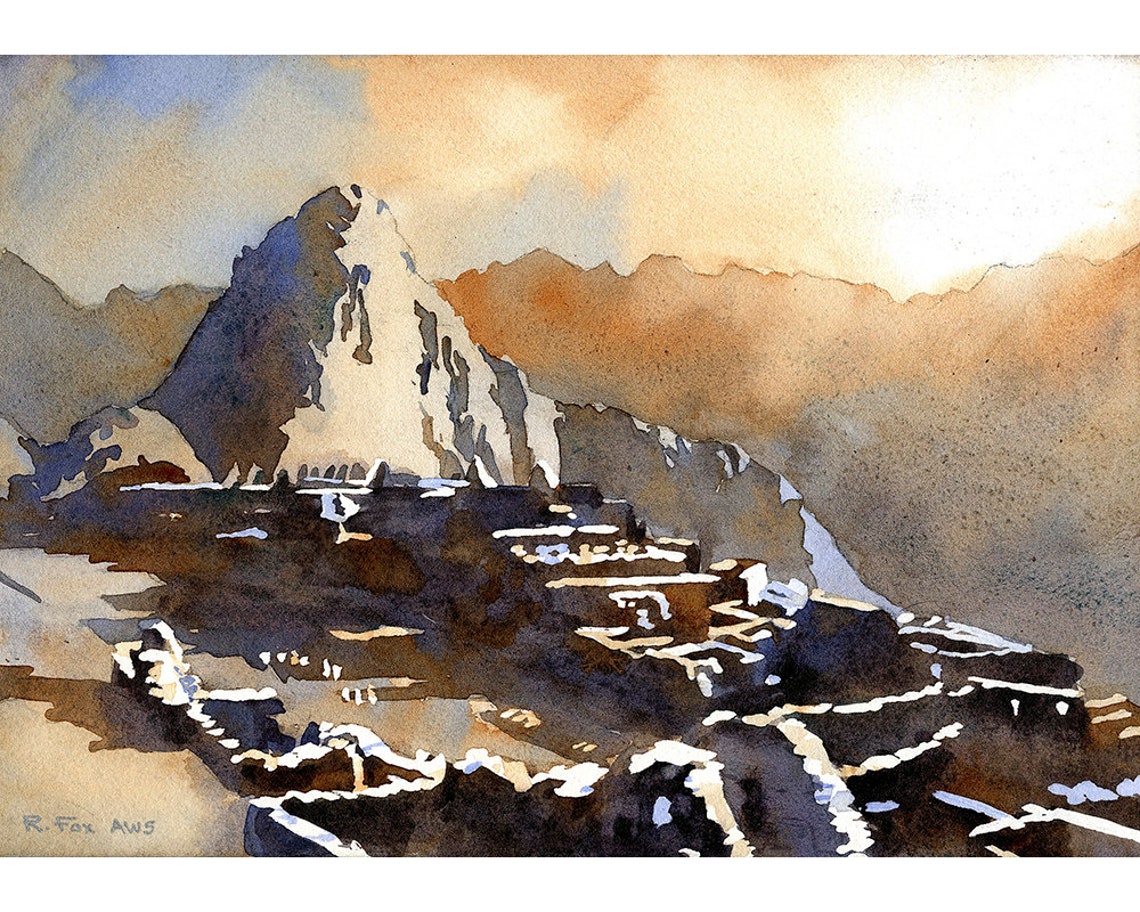 Machu Picchu Incan Ruins at Sunset Fine Art Watercolor - Etsy