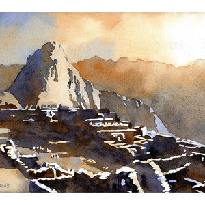 Machu Picchu Incan Ruins at Sunset- Fine Art Watercolor Painting of ...