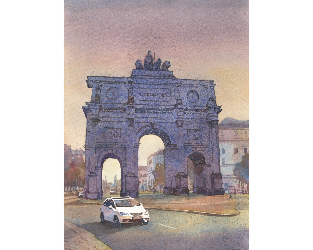 Munich Germany Watercolor Painting Cityscape Travel Essentials, Arc De ...