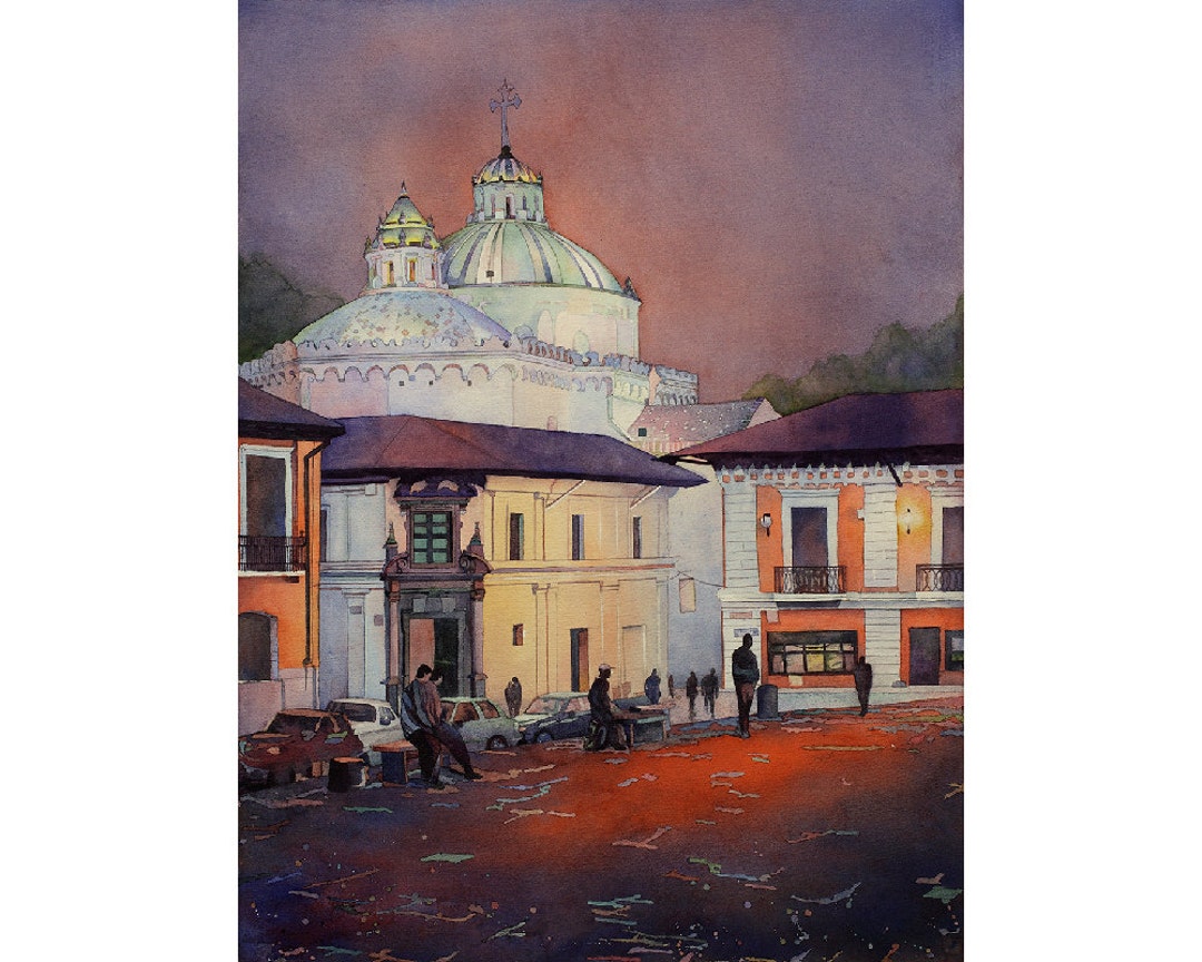 Quito Ecuador Watercolor Print Skyline Art | Colorful Cityscape ...