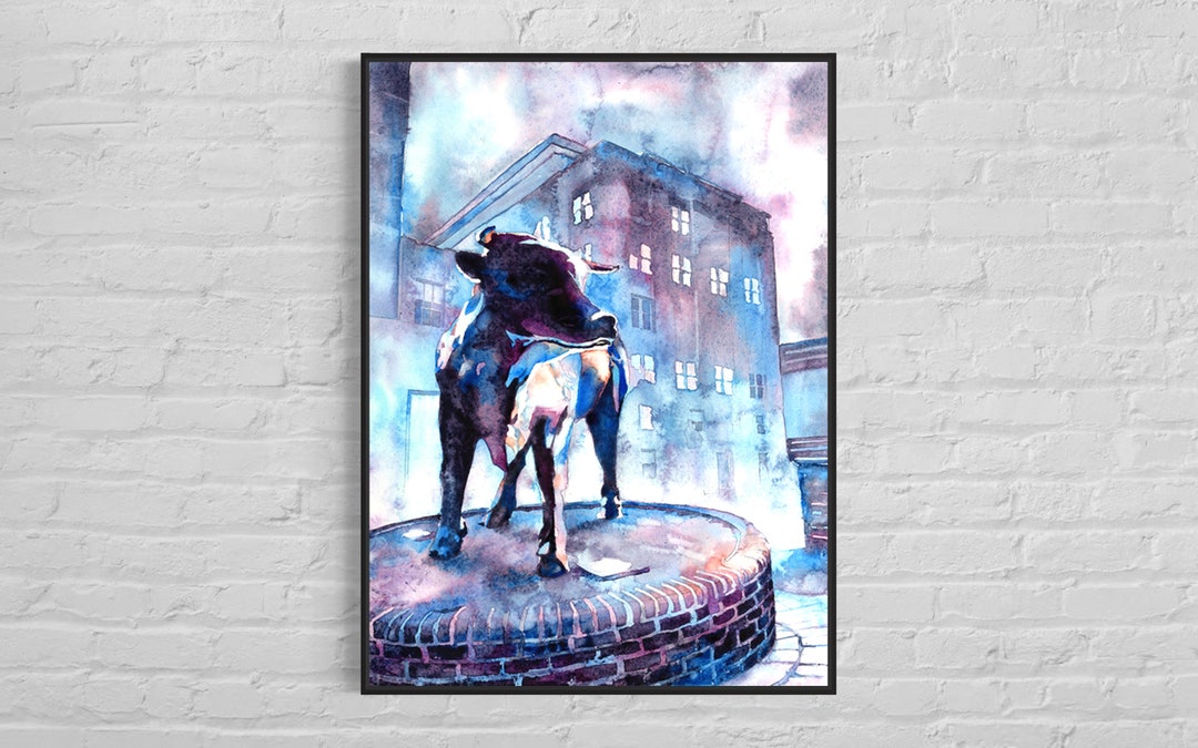 Watercolor Painting Durham Bull Trendy Wall Art North Carolina Fine Art ...
