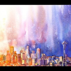 Watercolor Painting Seattle, Washington Travel Wall Art Space Needle ...