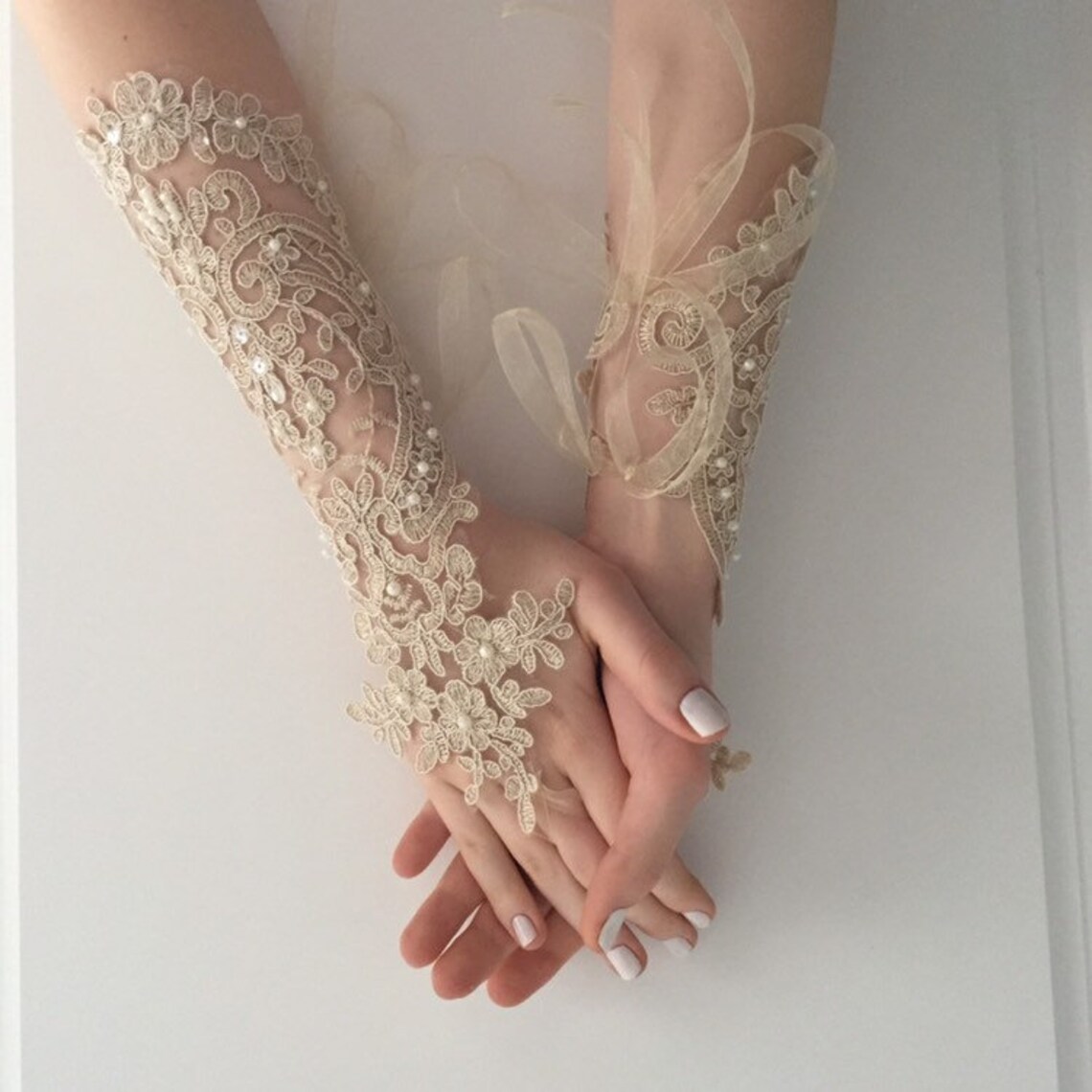 Wedding gloves Bridal gold champagne gloves bridal long | Etsy