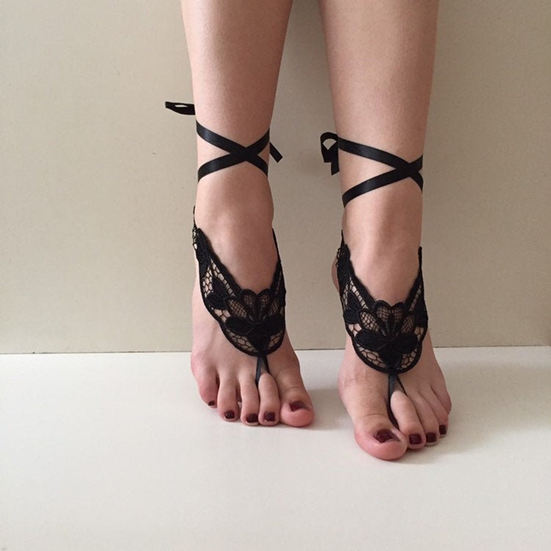 Bridal Black Barefoot Sandal, Bridal Footless Sandal, Beach Barefoot ...
