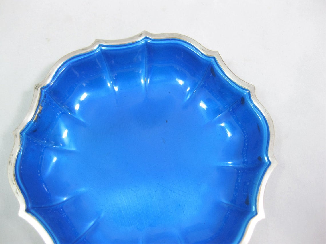Silver Plated Blue Enamel Dish Duracolor International Silver - Etsy