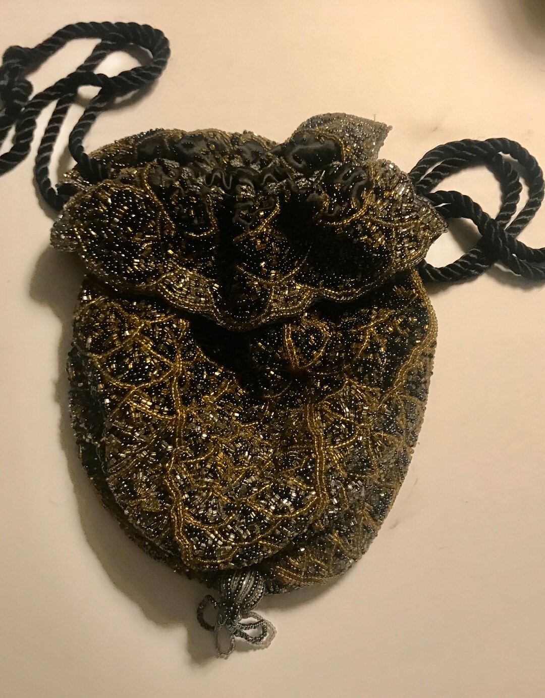 Vintage Black & Gold Beaded Drawstring Bag - Etsy