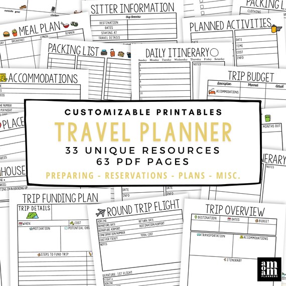 Travel Planner Printables Family Vacation Trip Itinerary | Etsy