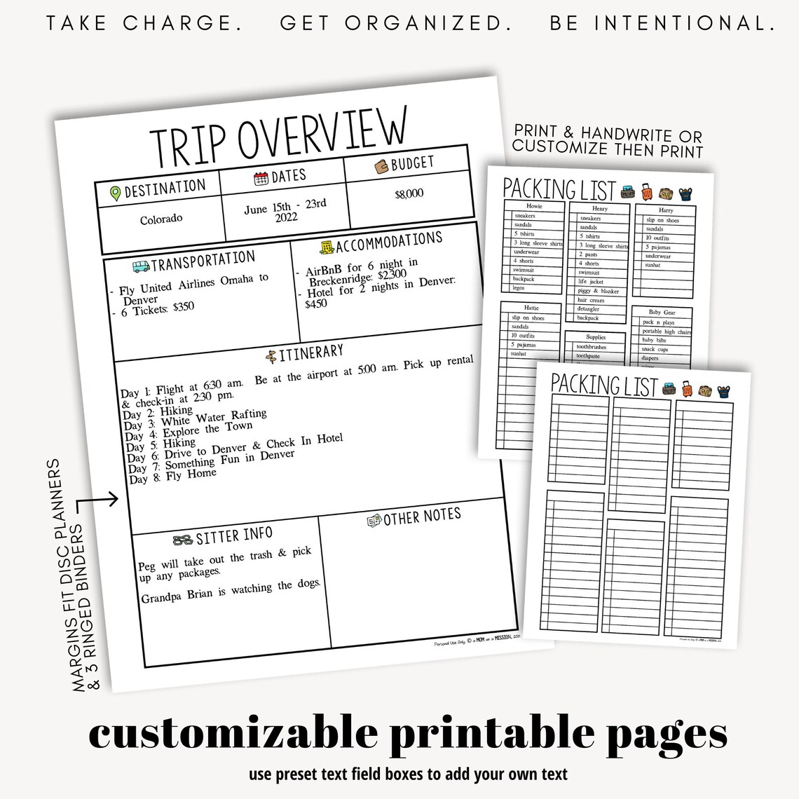 Travel Planner Printables Family Vacation Trip Itinerary | Etsy