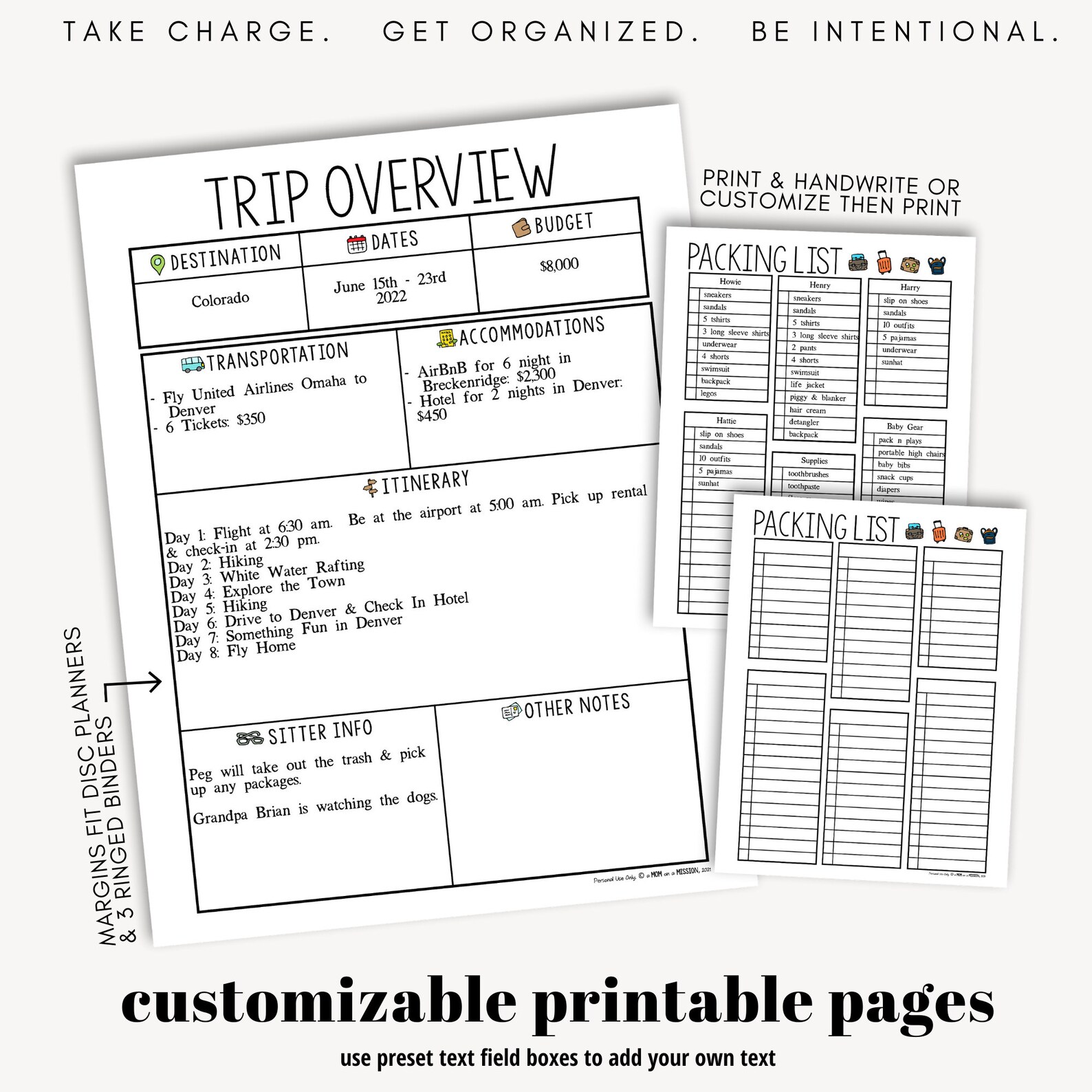 Travel Planner Printables Family Vacation Trip Itinerary | Etsy